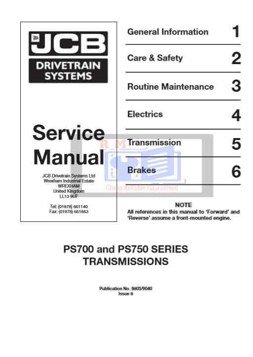 JCB PS700 And JCB PS750 Drivetrain System Service Repair Manual