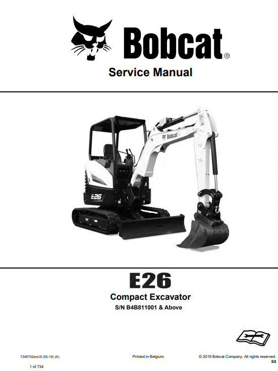 Bobcat E26 Compact Excavator Service Repair Manual