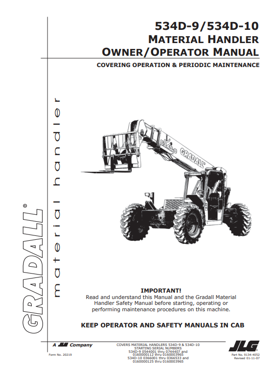 JLG 534D-9, 534D-10 Telehandler Service Repair Manual