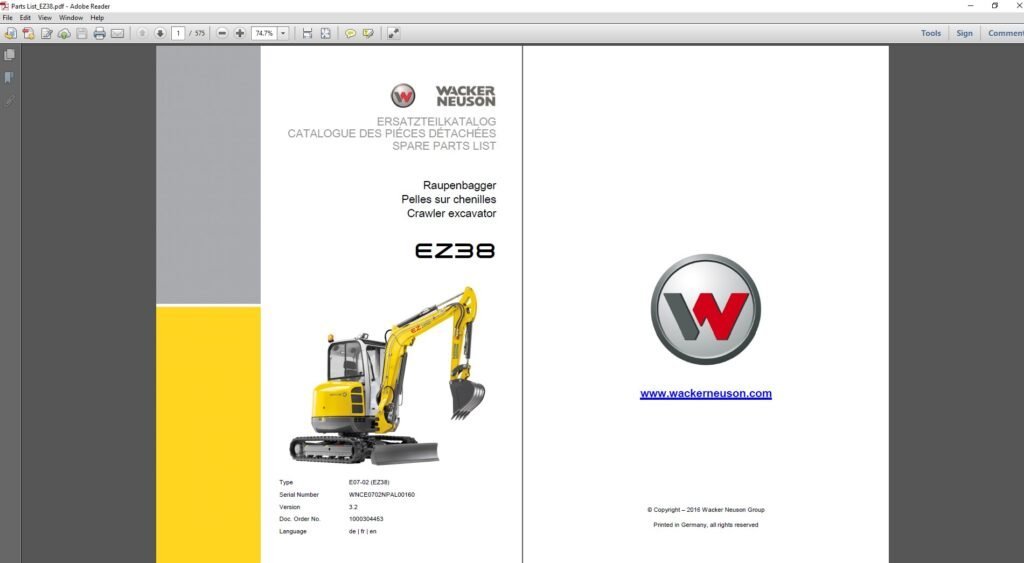 Wacker Neuson EZ38 Excavator Parts Manual